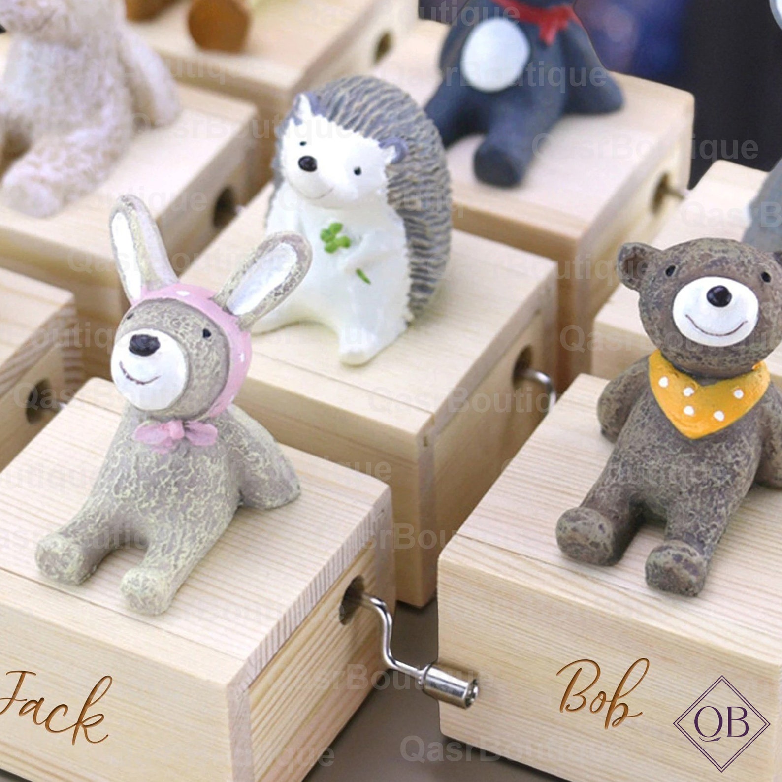 Cute Animal Hand Crank Music Boxes, Custom Engraved Name Music Box ...