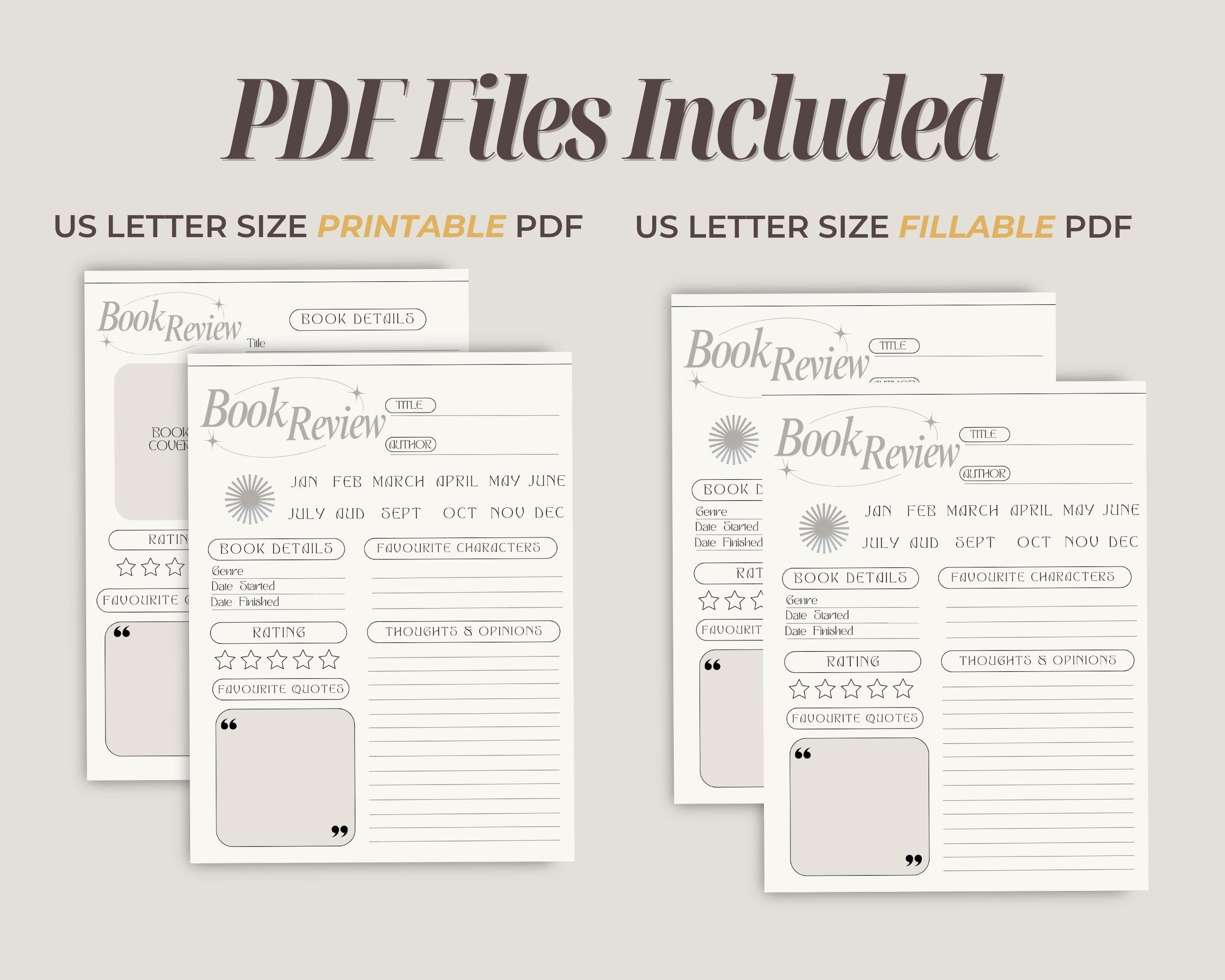 Book Review Template | Printable & Fillable Reading Tracker Review ...