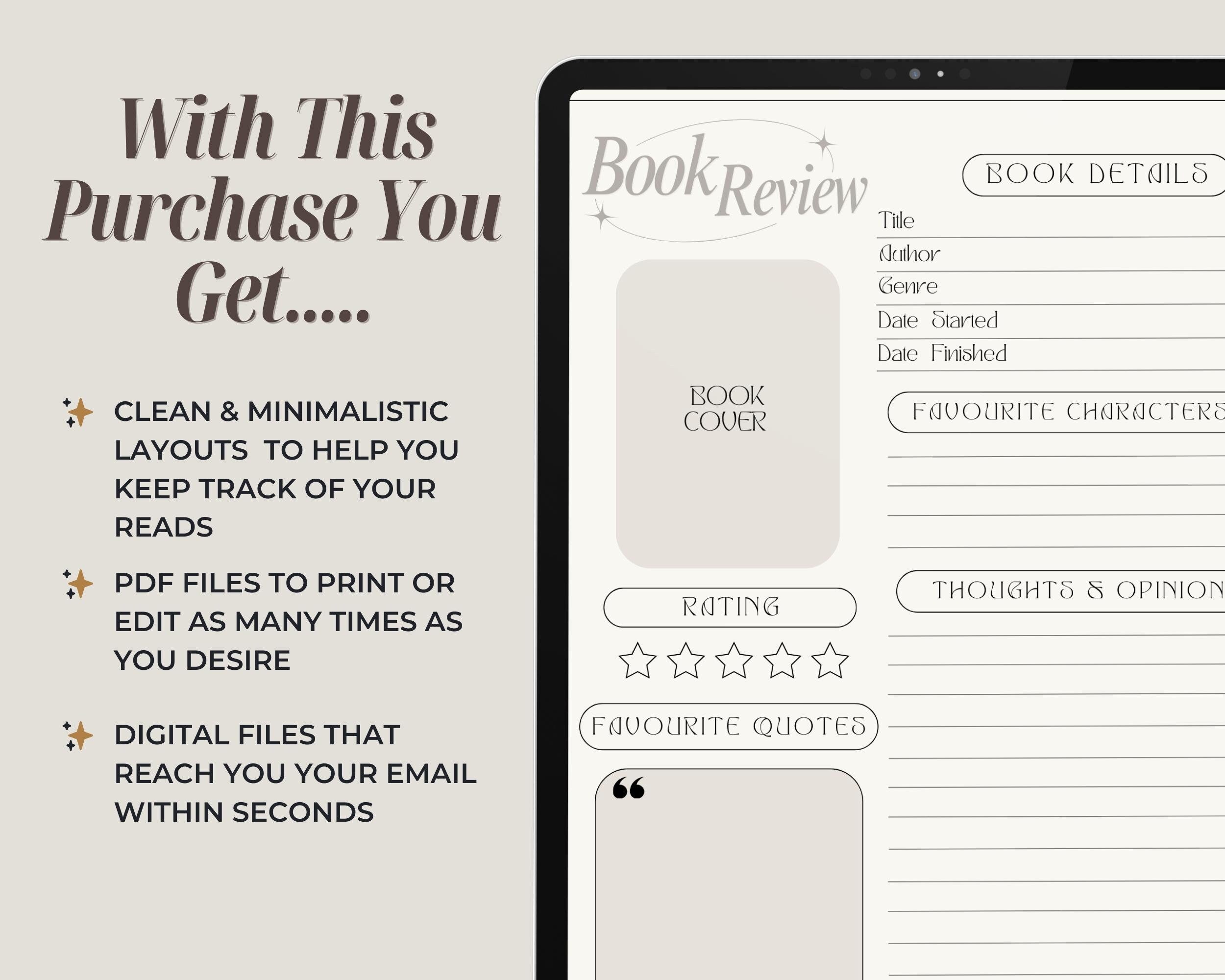 Book Review Template | Printable & Fillable Reading Tracker Review ...