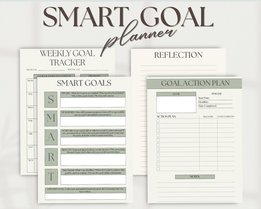 Sage Green SMART Goal Planner Worksheet | Goal Setting Printable ...