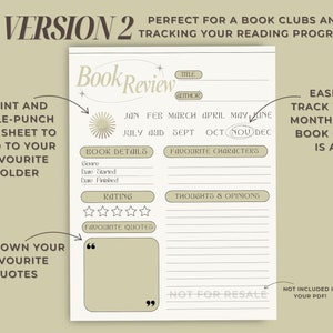 Sage Green Book Review Template: Printable Reading Tracker (US Letter ...