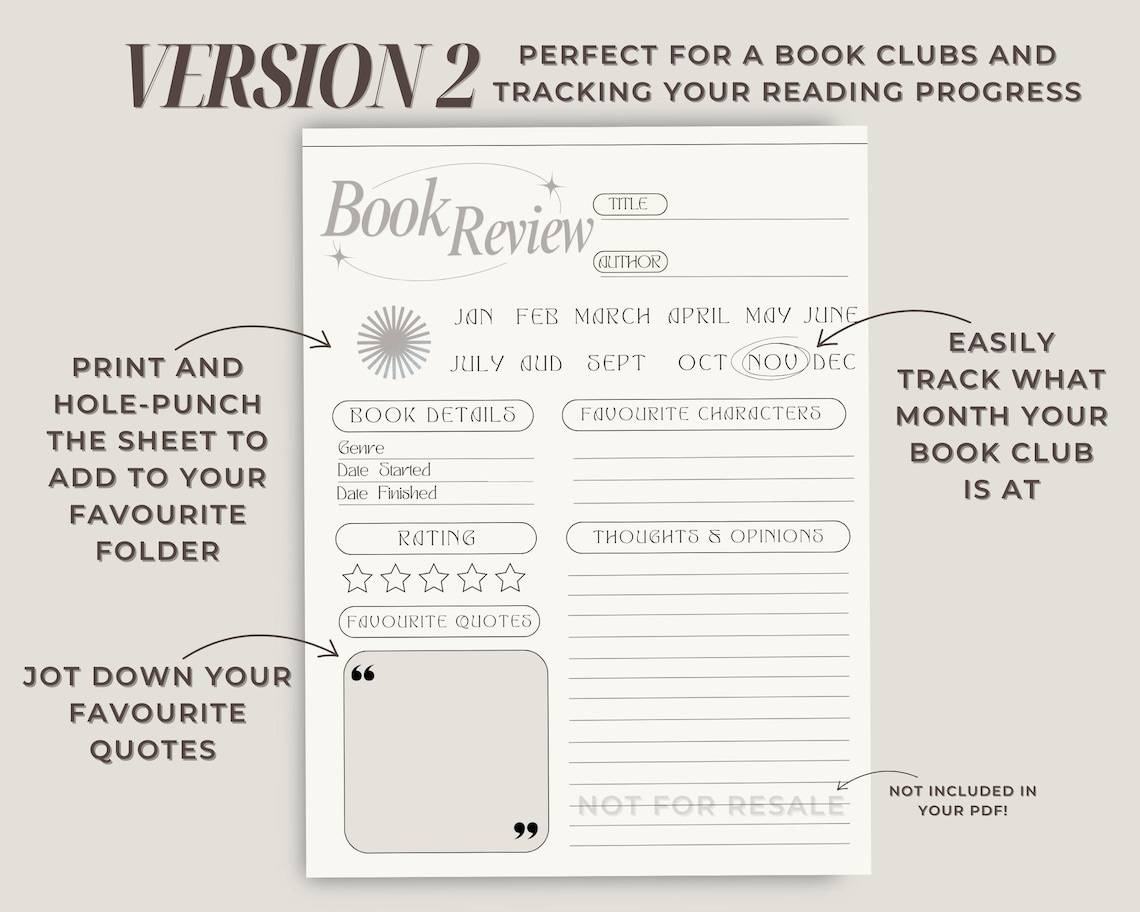 Book Review Template | Printable & Fillable Reading Tracker Review ...