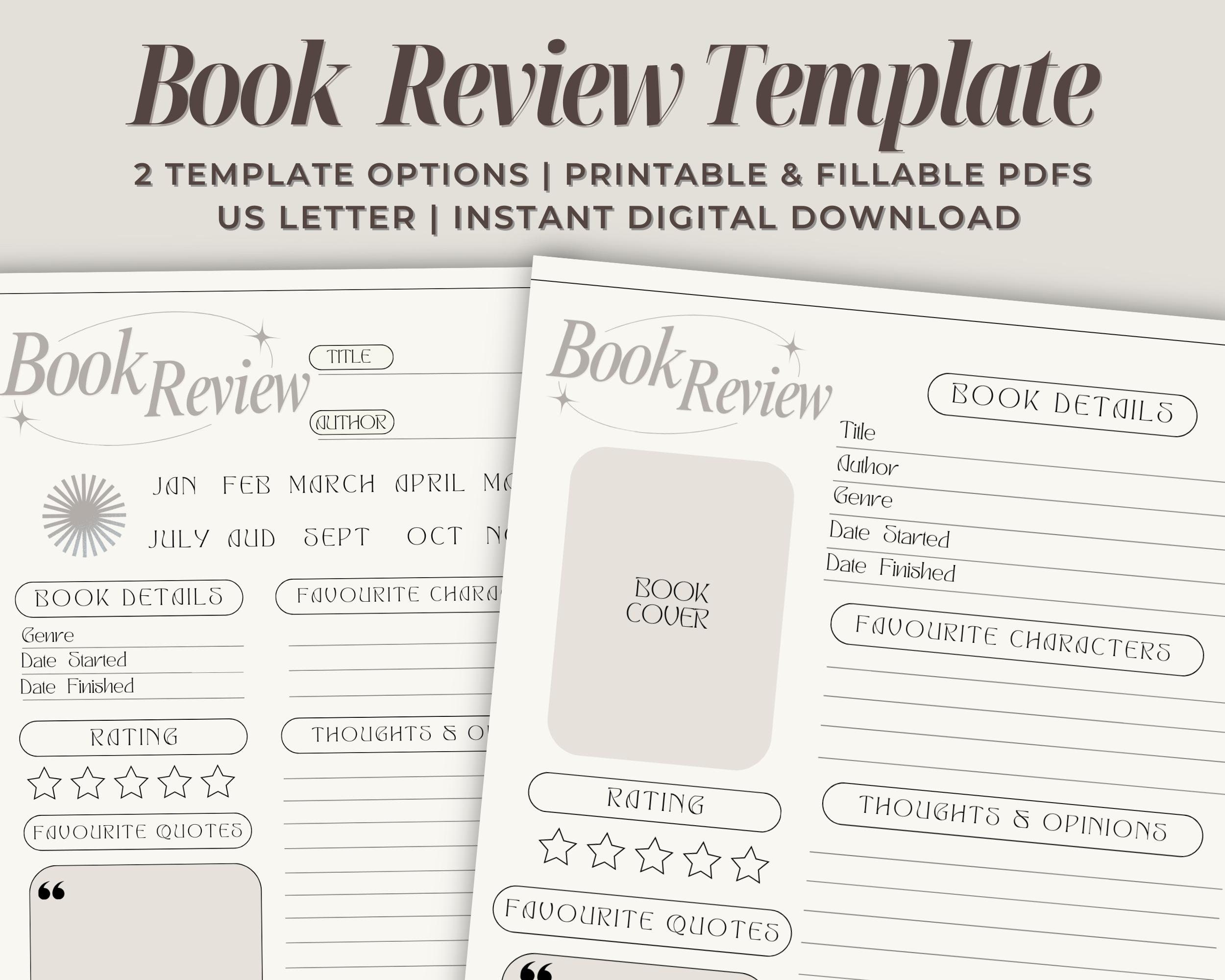 Book Review Template | Printable & Fillable Reading Tracker Review ...