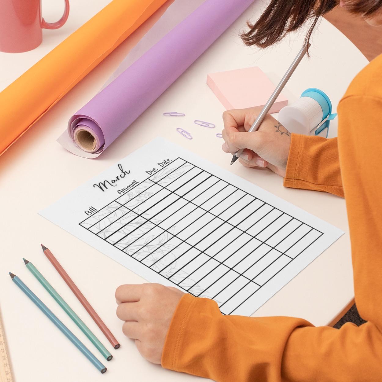 12-month Floral Bill Tracker Printable | Daily Budget Sheets ...