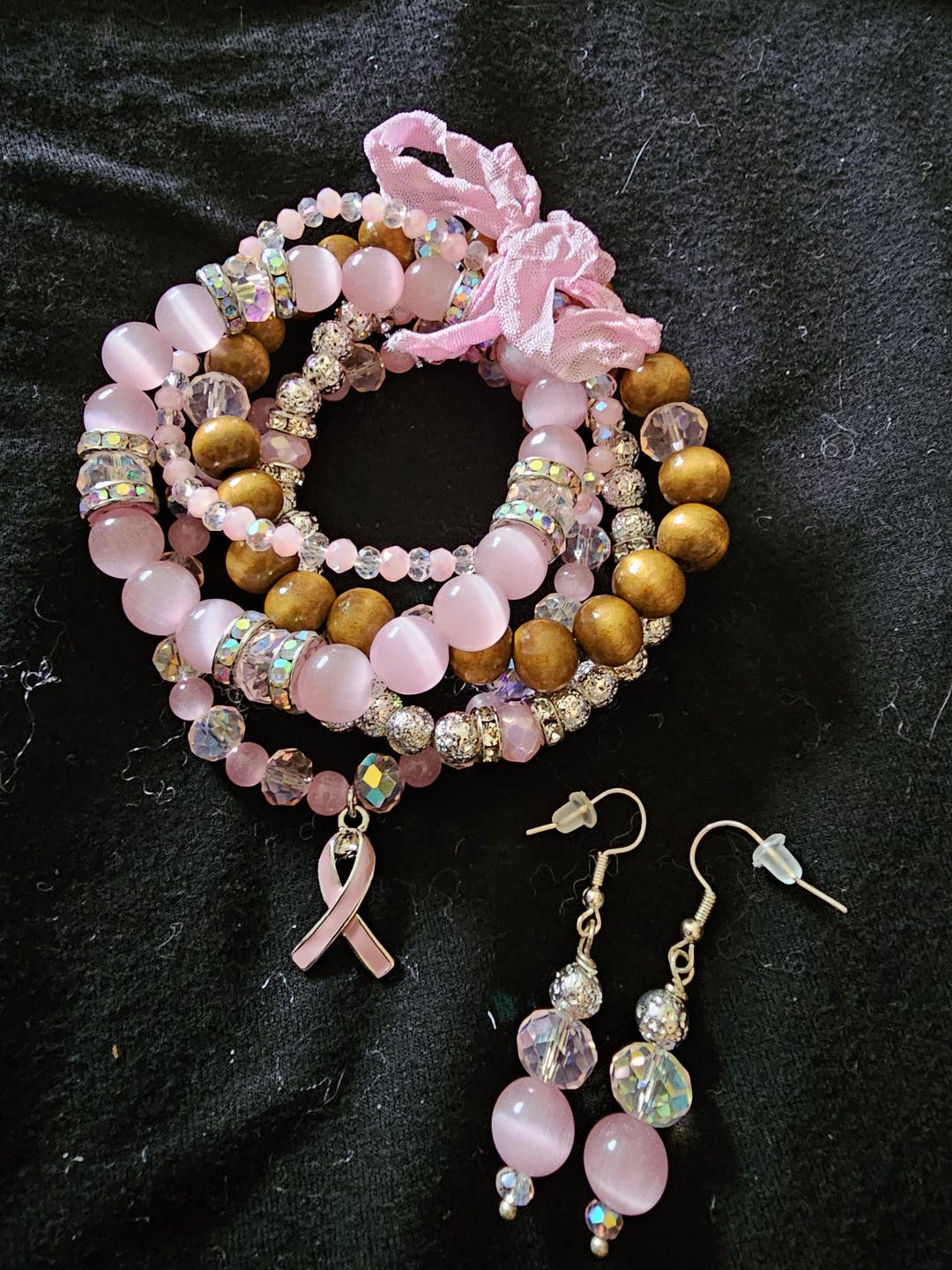 Beaded Elastic Bracelet - "breast Cancer Awareness" - Etsy