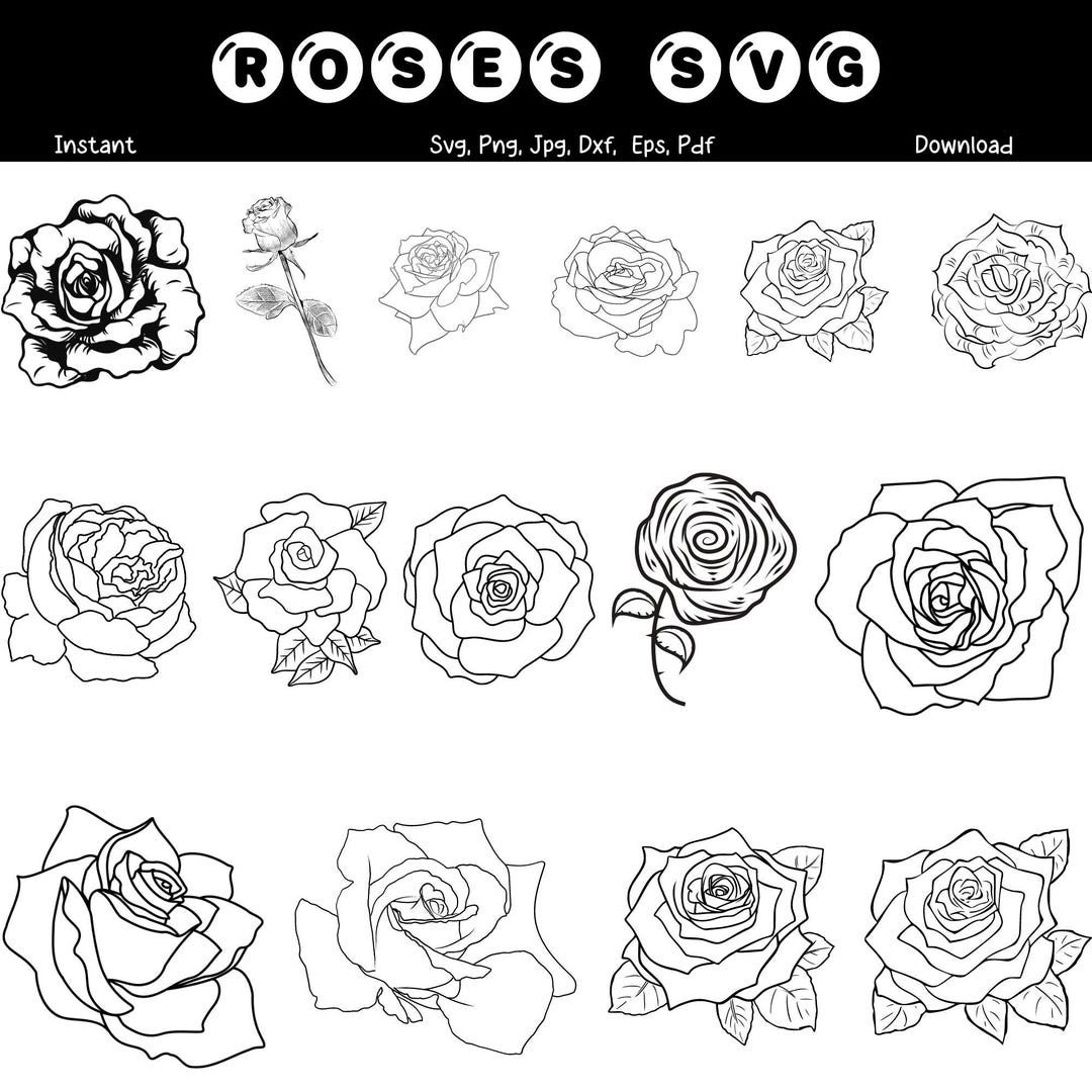 Roses SVG Cut File Roses Template SVG Commercial Use Roses SVG Bundle ...