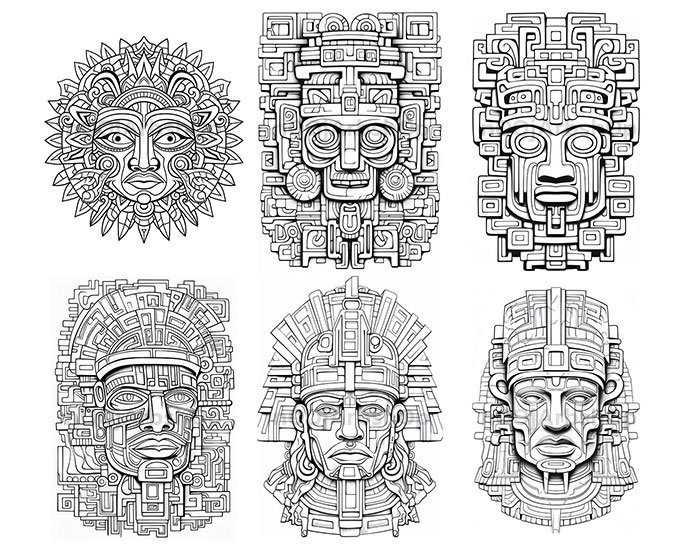 Aztecs, Incas and Mayas Coloring Book for Adults and Kids 30 Coloring ...