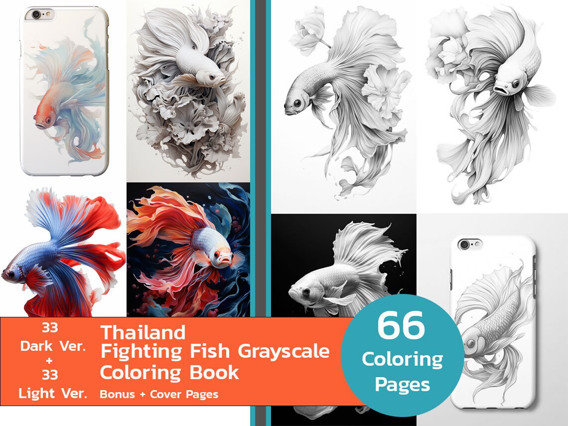 Thailand Fighting Fish Coloring Book Thailand Fighting Fish - Etsy