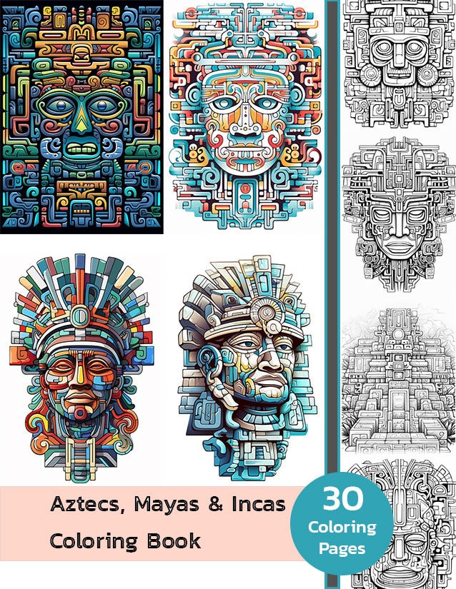 Aztecs, Incas and Mayas Coloring Book for Adults and Kids 30 Coloring ...