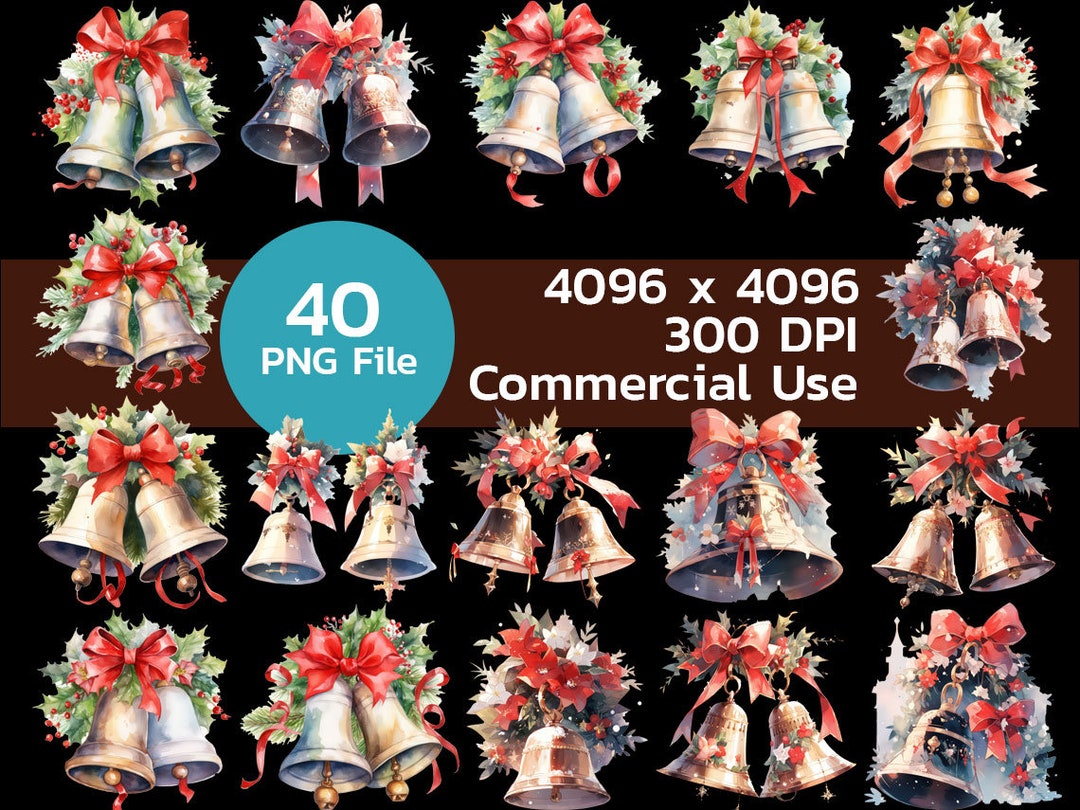 Watercolor Christmas Bells Clipart SET 1, Commercial License ...