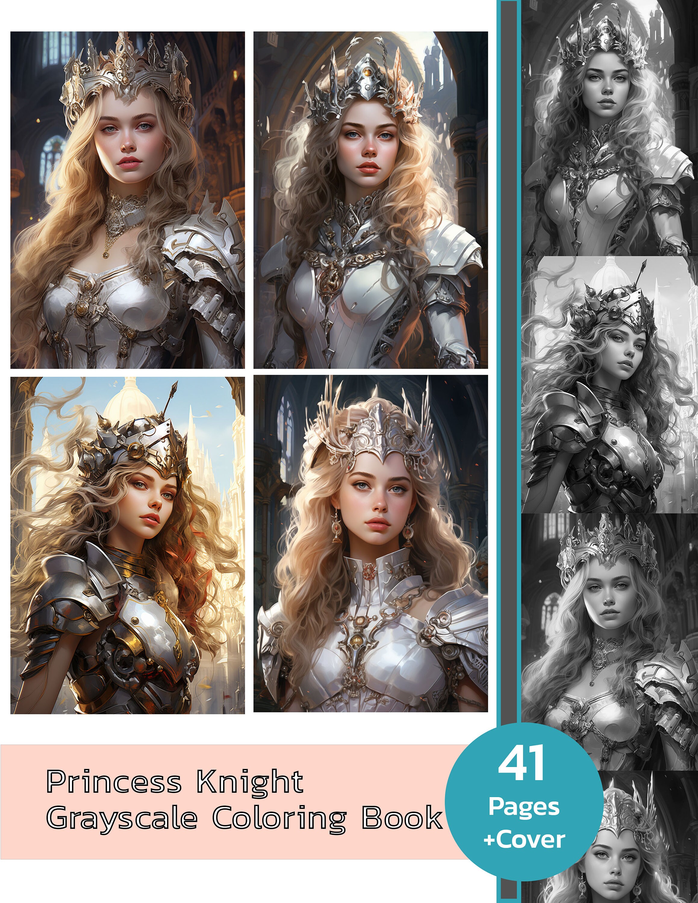 Princess Knight Coloring Book Princess Knight Grayscale Coloring Book ...