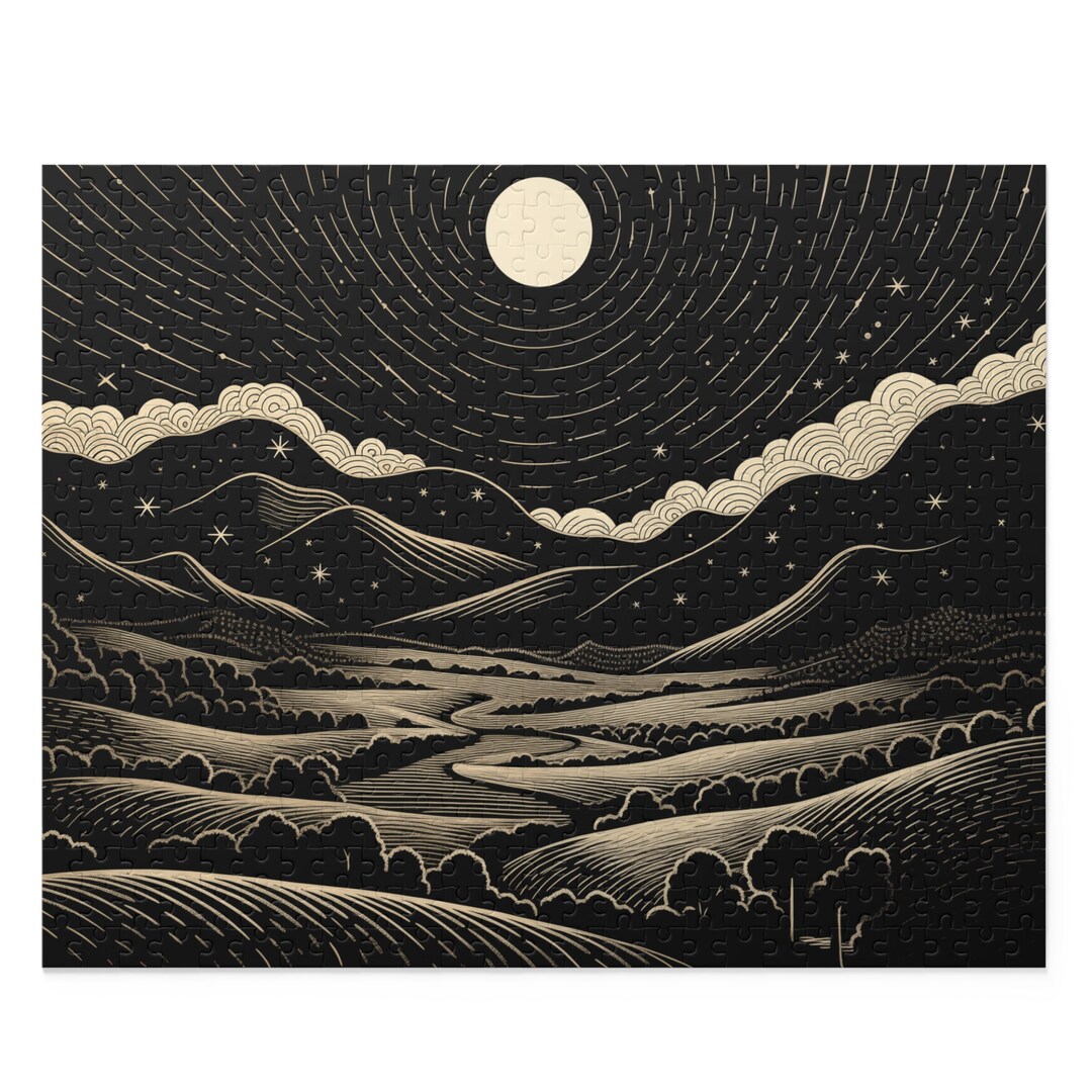 Stellar Night Sky, Linocut Style 500-piece Jigsaw Puzzle, Artful Home ...