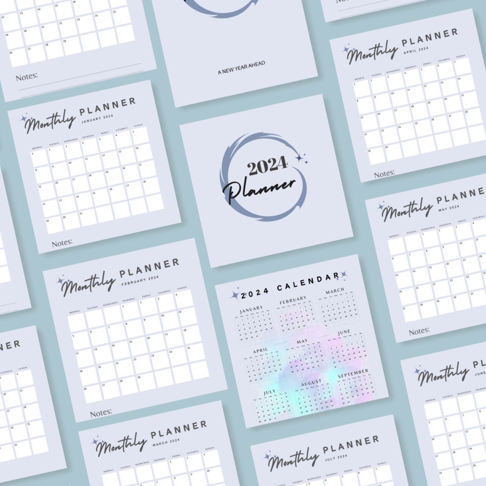2024 Monthly Calendar Templates - Editable & Printable PDF Planner for ...