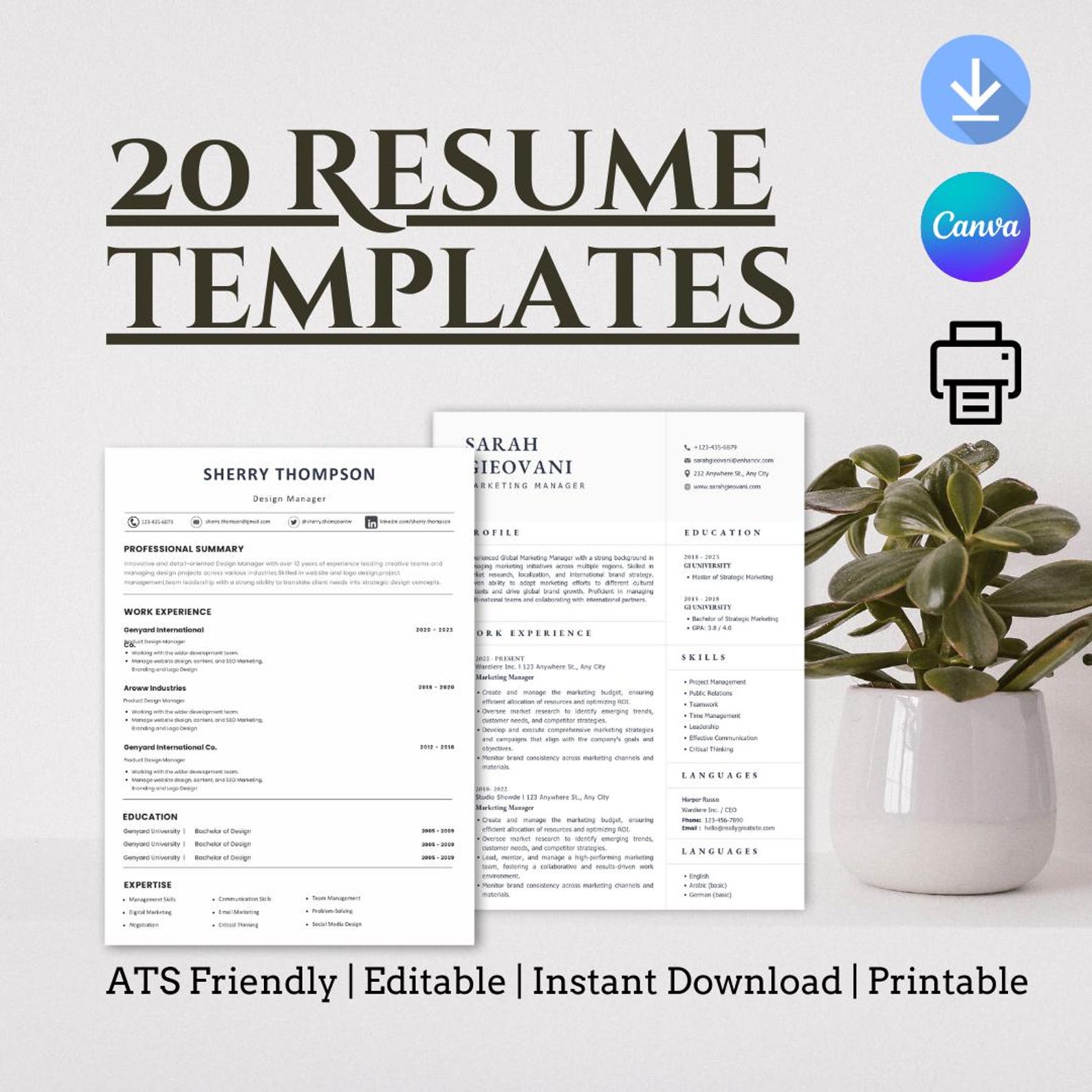 ATS Friendly Resume Template Word, 20 Pages, 1 Page Version, ATS CV ...