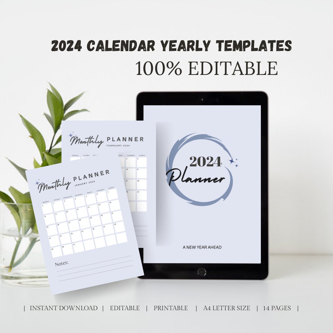 2024 Monthly Calendar Templates - Editable & Printable PDF Planner for ...