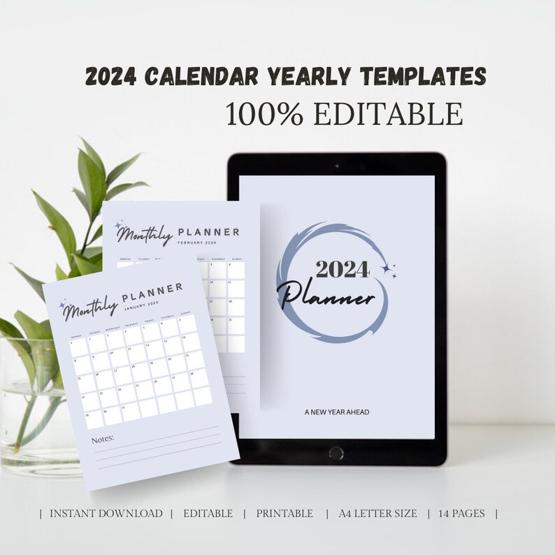 2024 Monthly Calendar Templates - Editable & Printable PDF Planner for ...