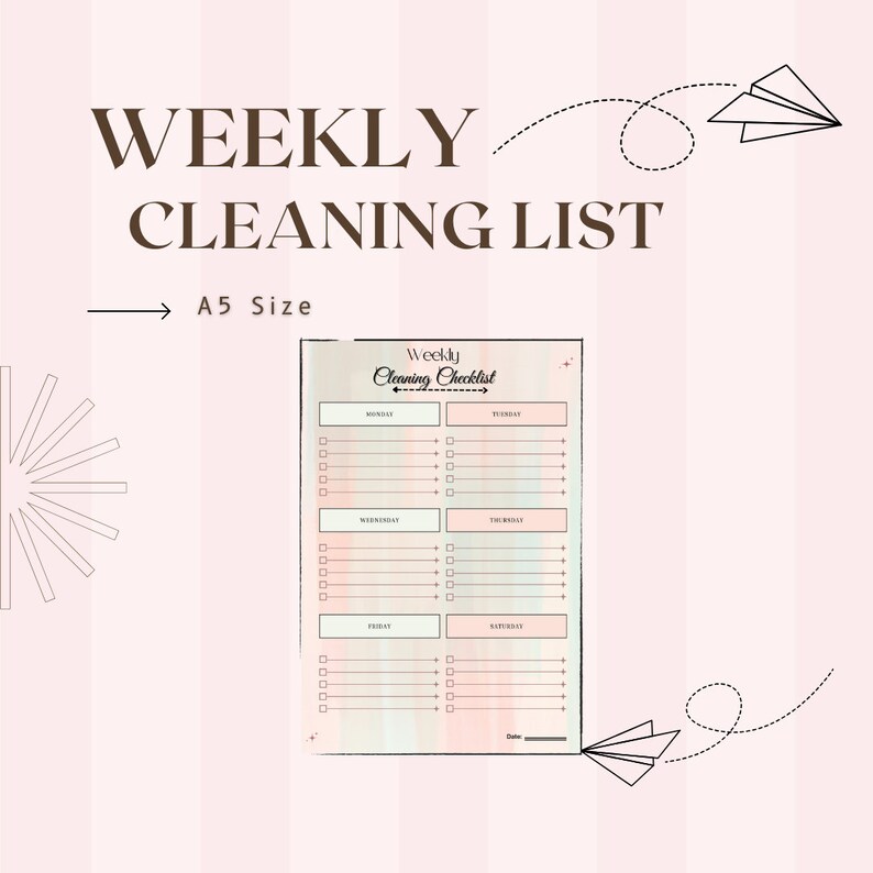 Editable Weekly Cleaning Checklist Planner,pdf Editable Templates ...
