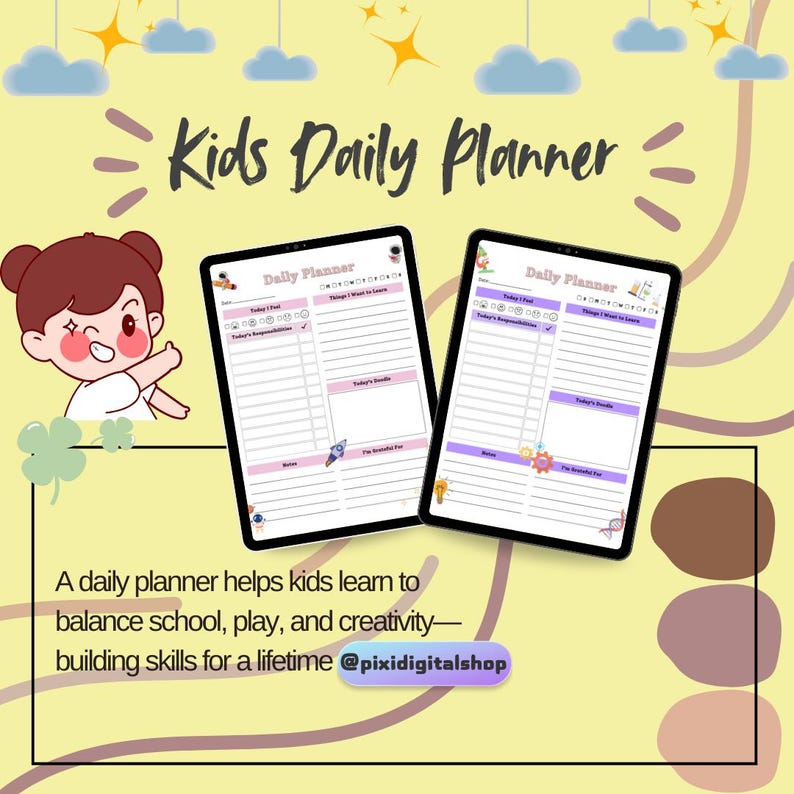 Printable 66 Pages Daily Planner for Kids, Kids Daily Schedule, Kids ...