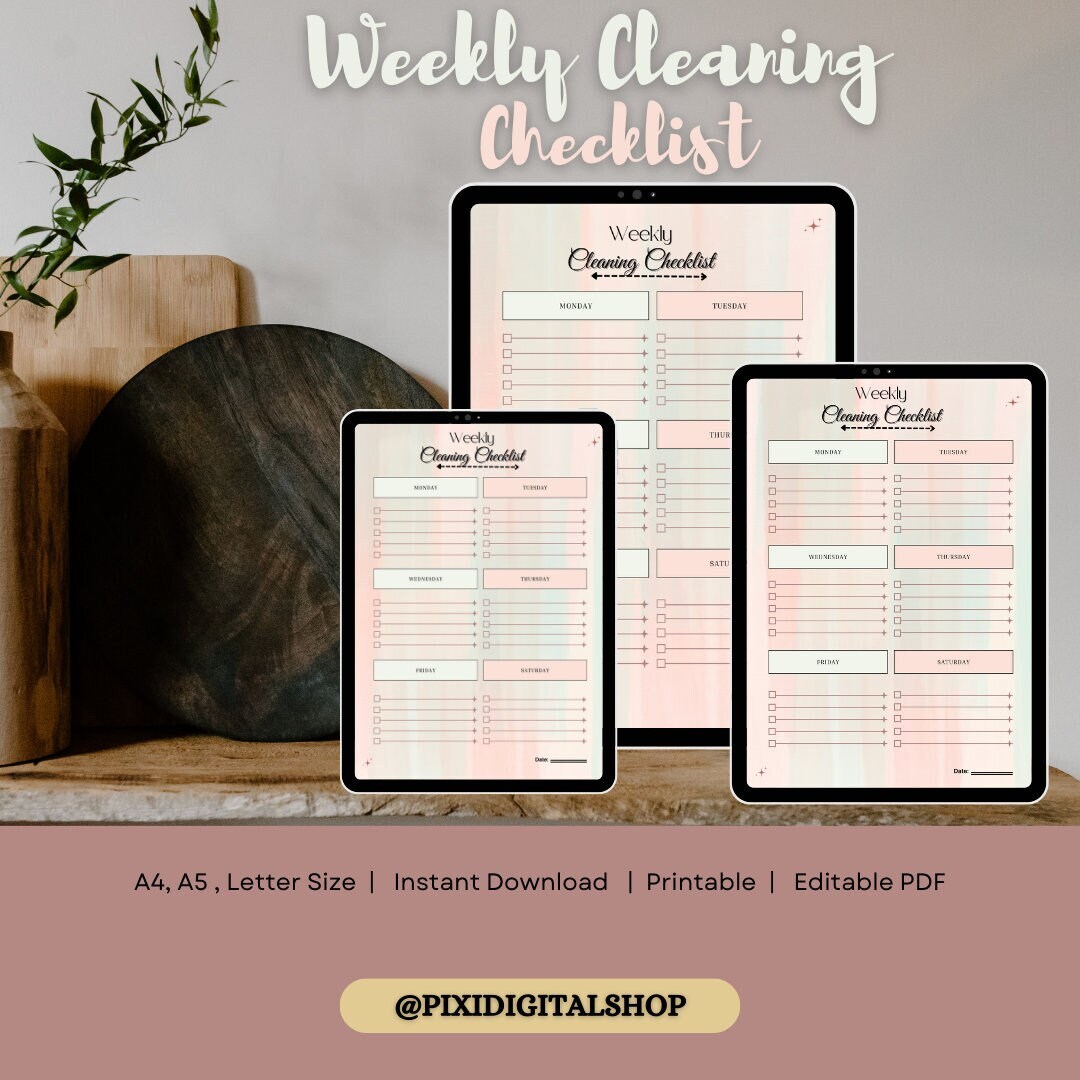Editable Weekly Cleaning Checklist Planner,pdf Editable Templates ...