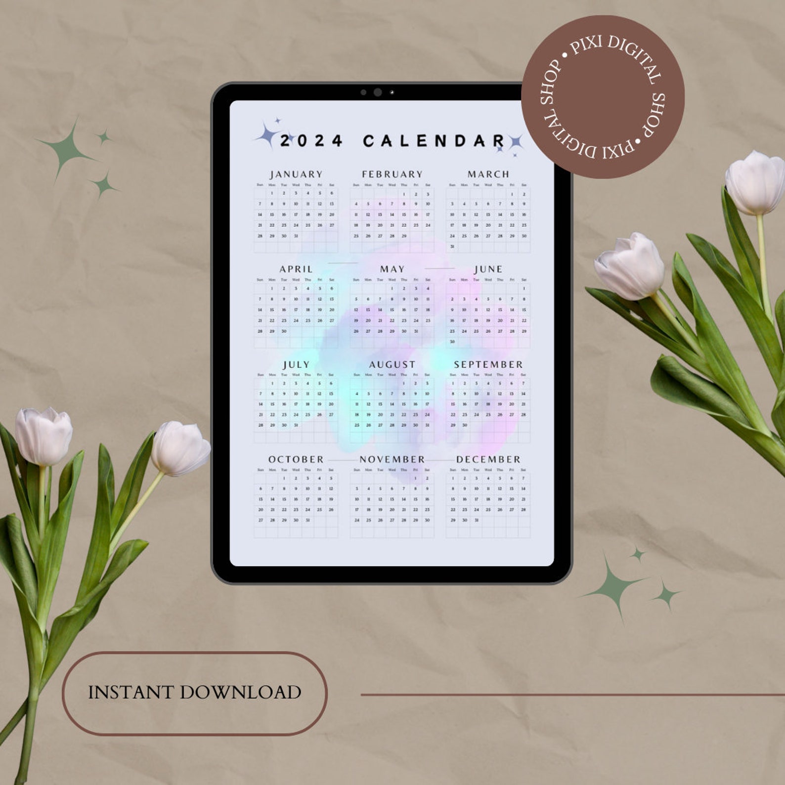 2024 Monthly Calendar Templates - Editable & Printable PDF Planner for ...