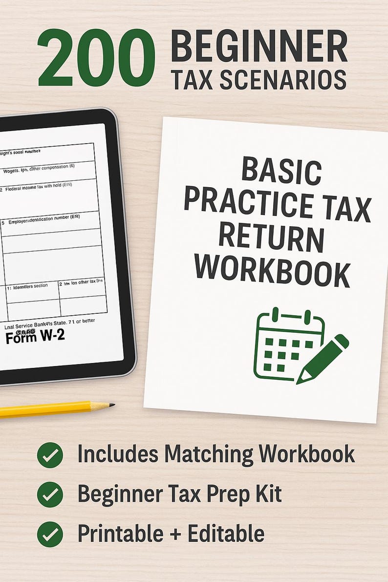 Beginner Tax Prep Resource: 200 Scenarios + Workbook (PDF + Word ...