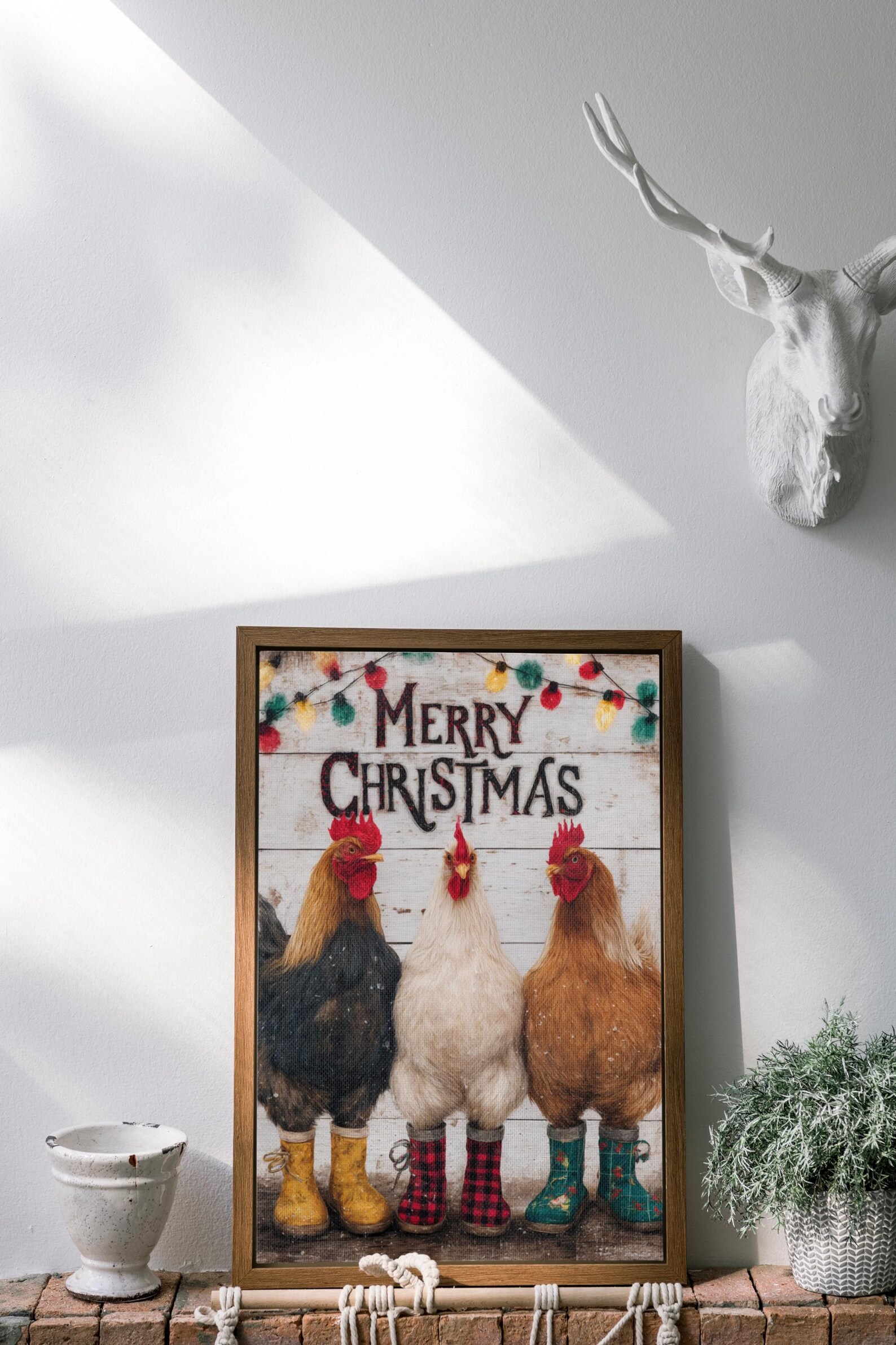 Funny Chickens in Boots Christmas Wall Art Print, Cute Christmas PNG ...