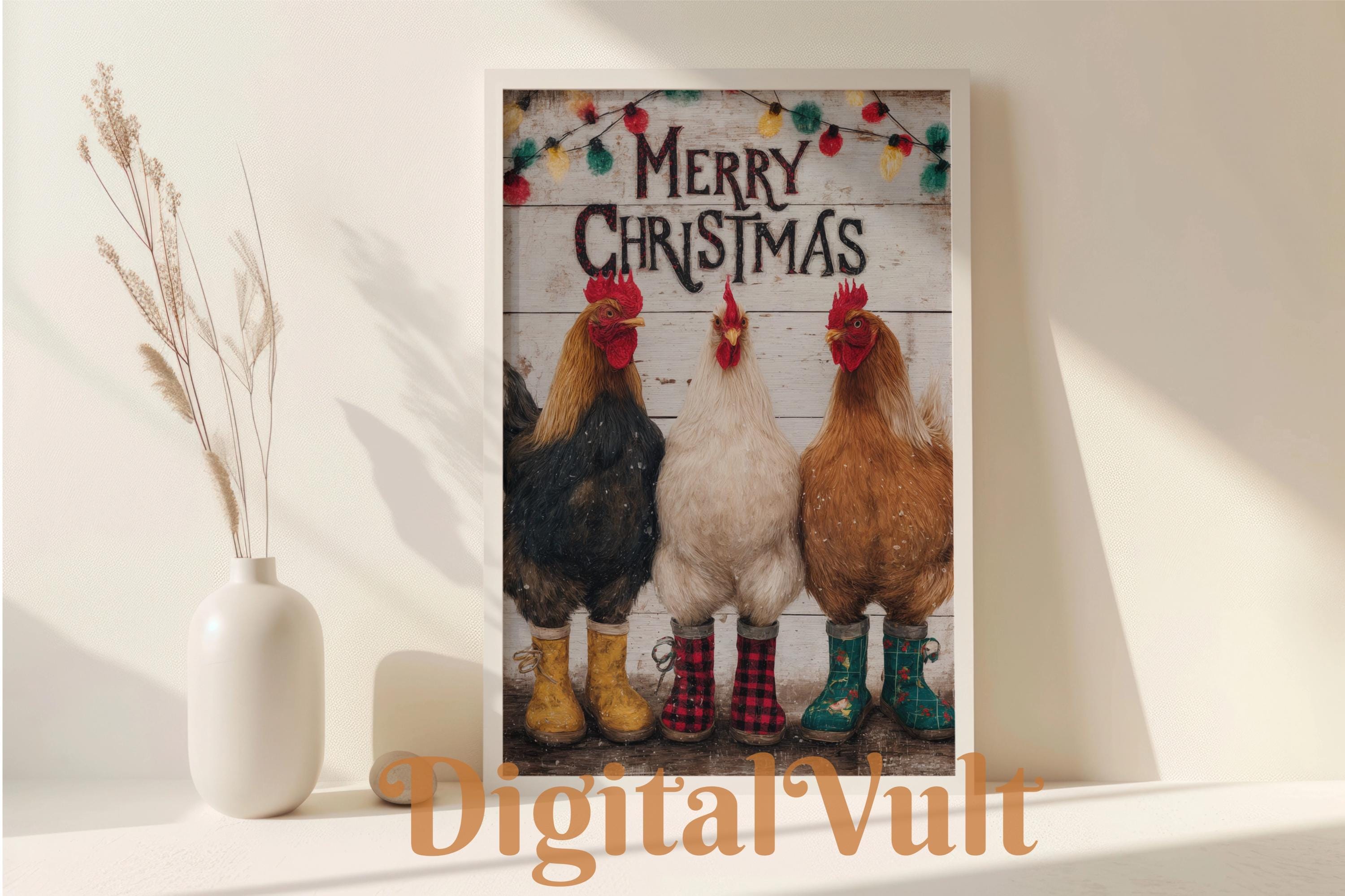 Funny Chickens in Boots Christmas Wall Art Print, Cute Christmas PNG ...