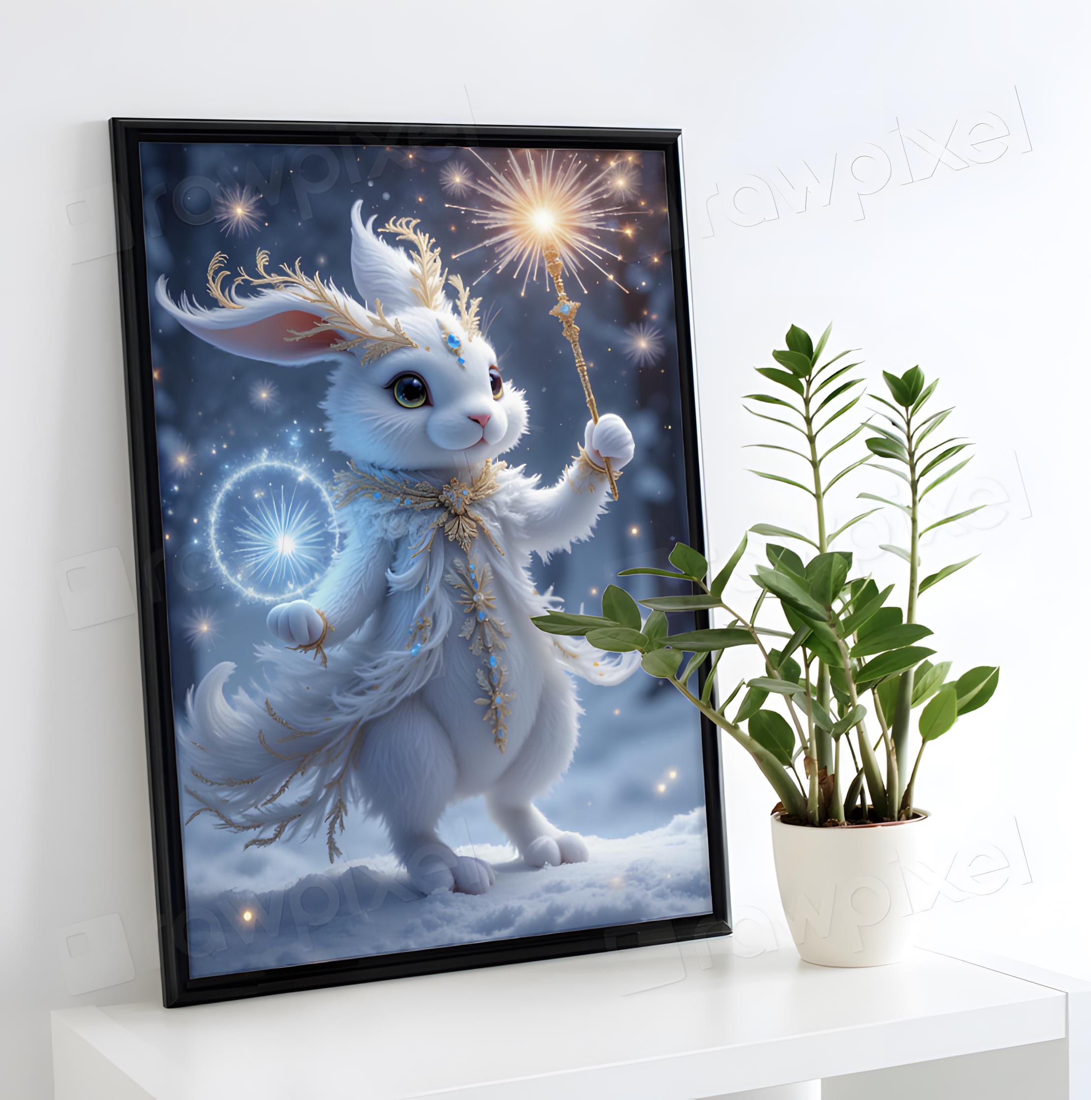 Magical Rabbit Printable Portrait & Wall Art, Cute Bunny Decor, Instant ...