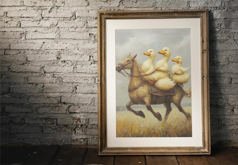 Silly Cowboy Ducks Wall Art Print, Cute Horse Ride Vintage Nursery ...