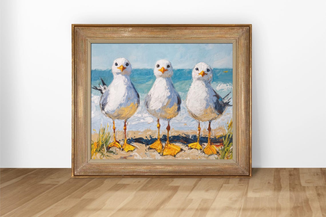 Seagulls at the Beach Wall Art, Animals on the Beach Decoration ...