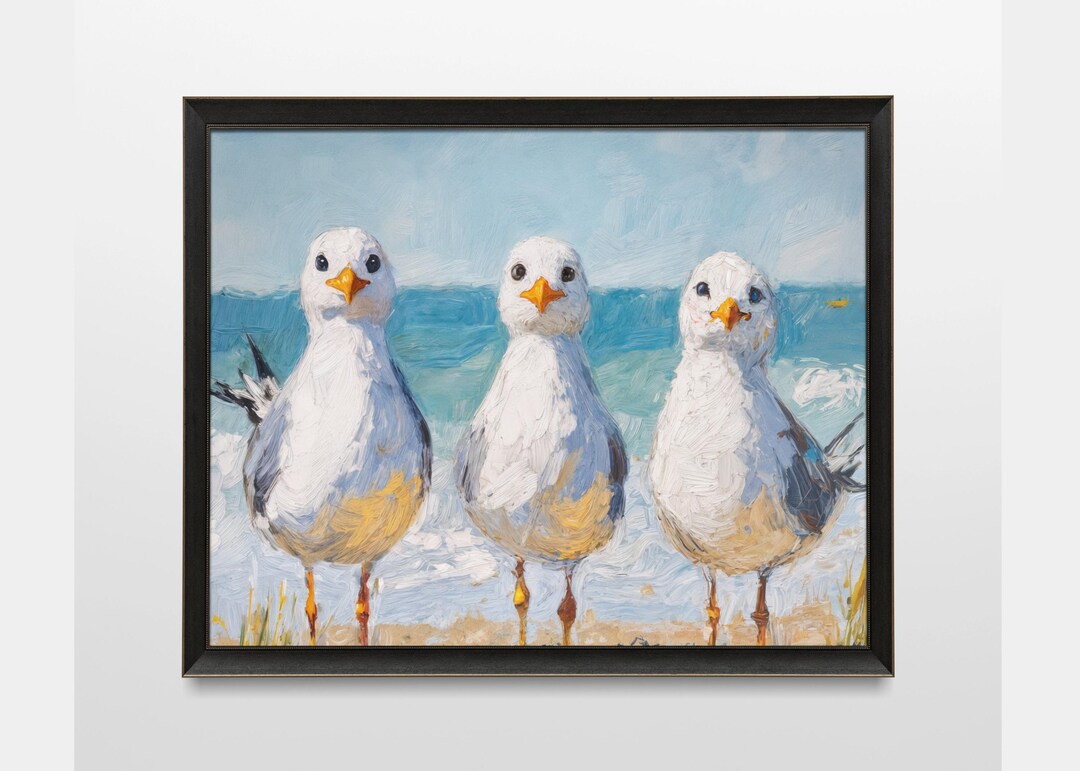 Seagulls at the Beach Wall Art, Animals on the Beach Decoration ...
