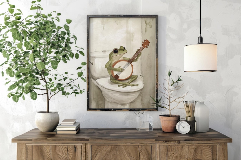Banjo Frog on Toilet, Bathroom Wall Decor, Funny Retro Frog Poster ...