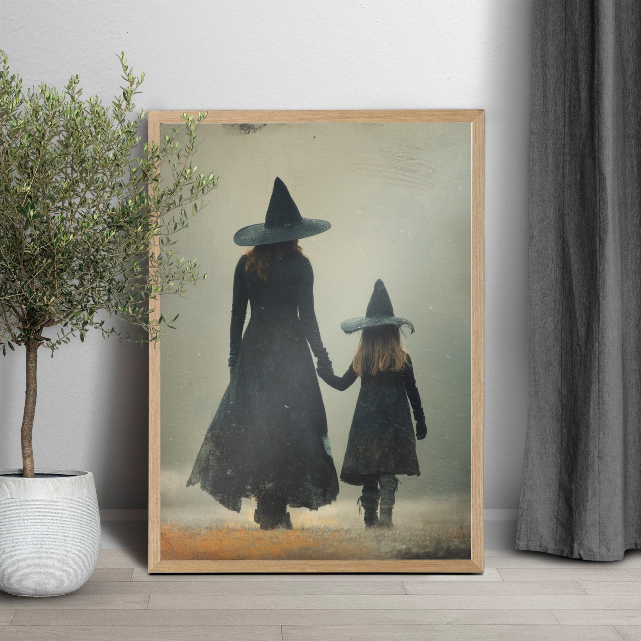 Witch and Daughter Wall Art Print, Halloween Witch Painting, Dark ...
