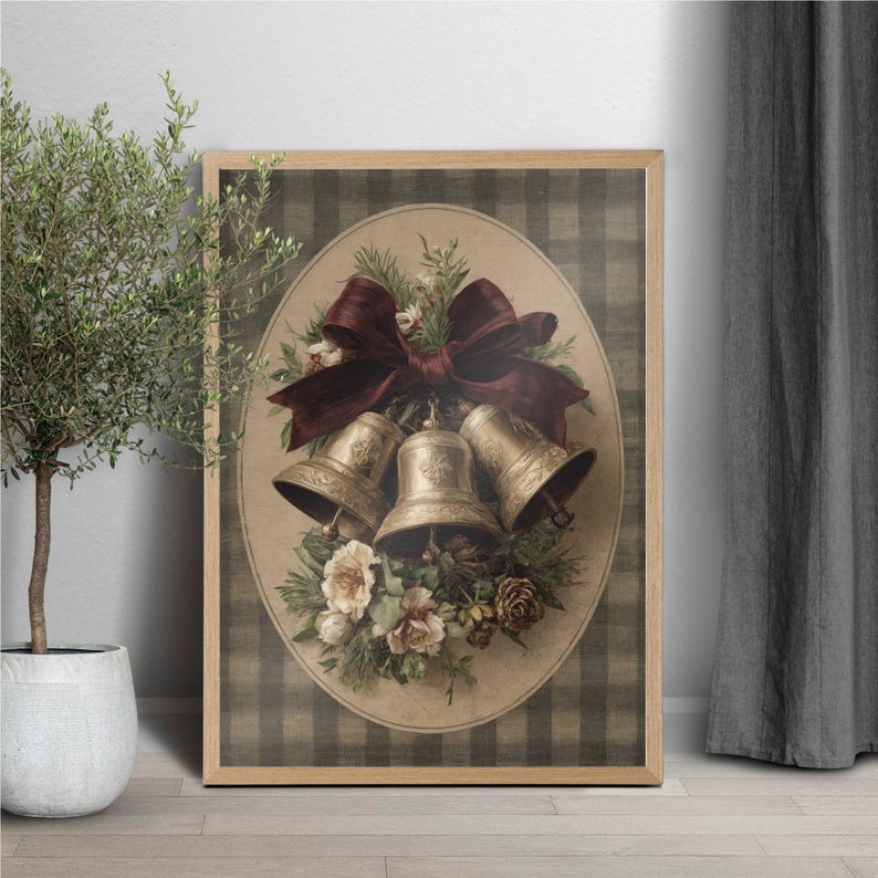 Vintage Christmas Bells Wall Art Print, Jingle Bells Painting, Rustic ...