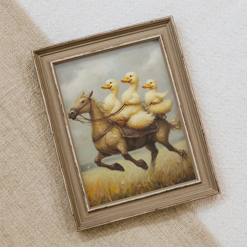 Silly Cowboy Ducks Wall Art Print, Cute Horse Ride Vintage Nursery ...