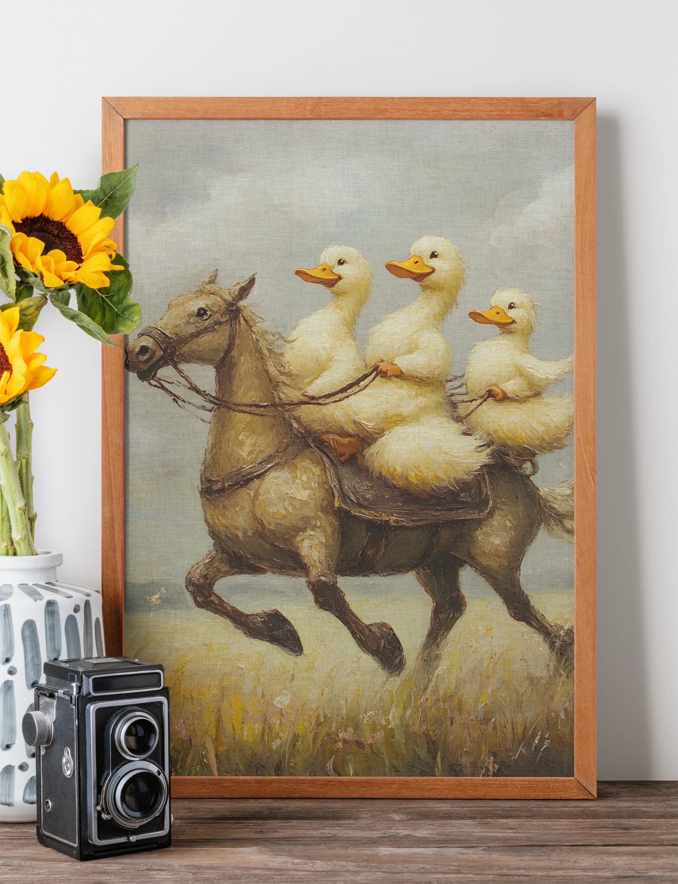 Silly Cowboy Ducks Wall Art Print, Cute Horse Ride Vintage Nursery ...