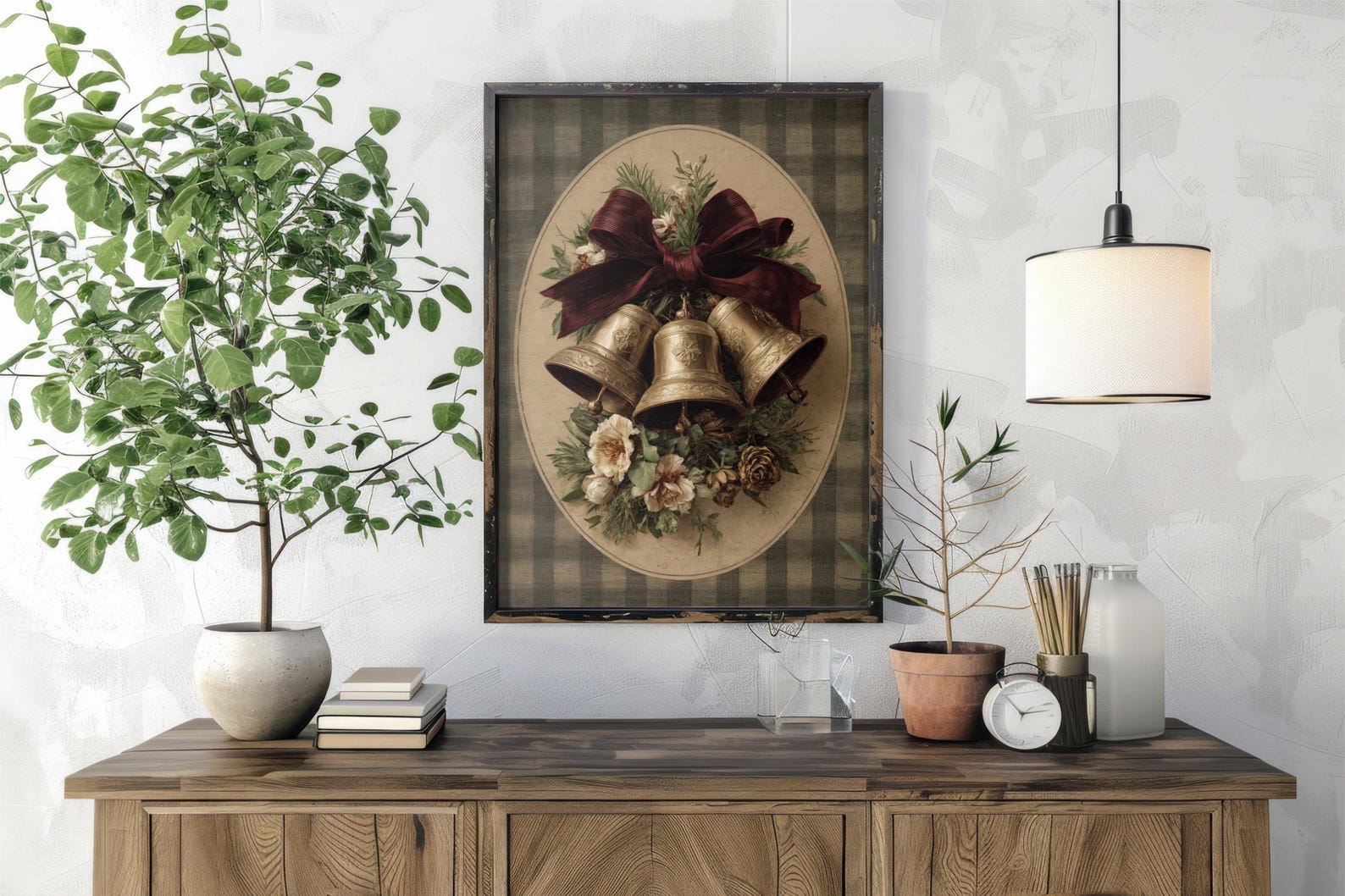 Vintage Christmas Bells Wall Art Print, Jingle Bells Painting, Rustic ...