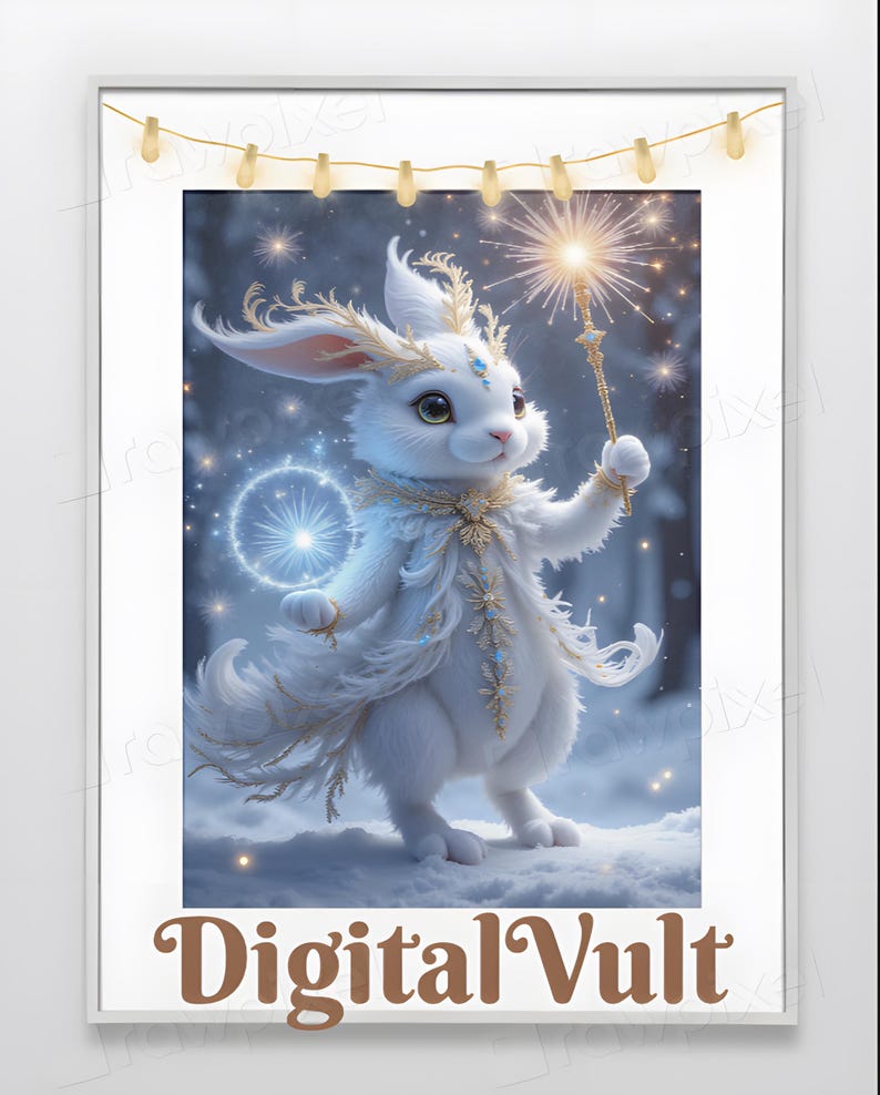 Magical Rabbit Printable Portrait & Wall Art, Cute Bunny Decor, Instant ...