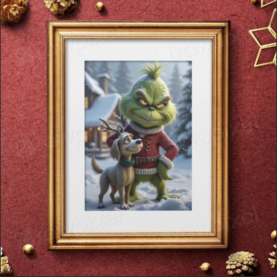 Baby Grinch and His Dog Wall Art Printable, Christmas Home Decor, Silly ...