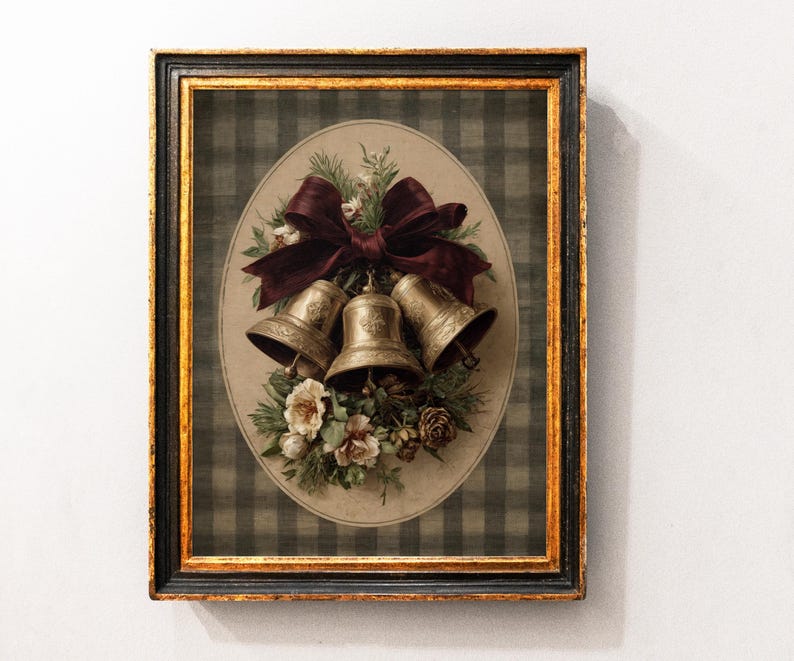 Vintage Christmas Bells Wall Art Print, Jingle Bells Painting, Rustic ...