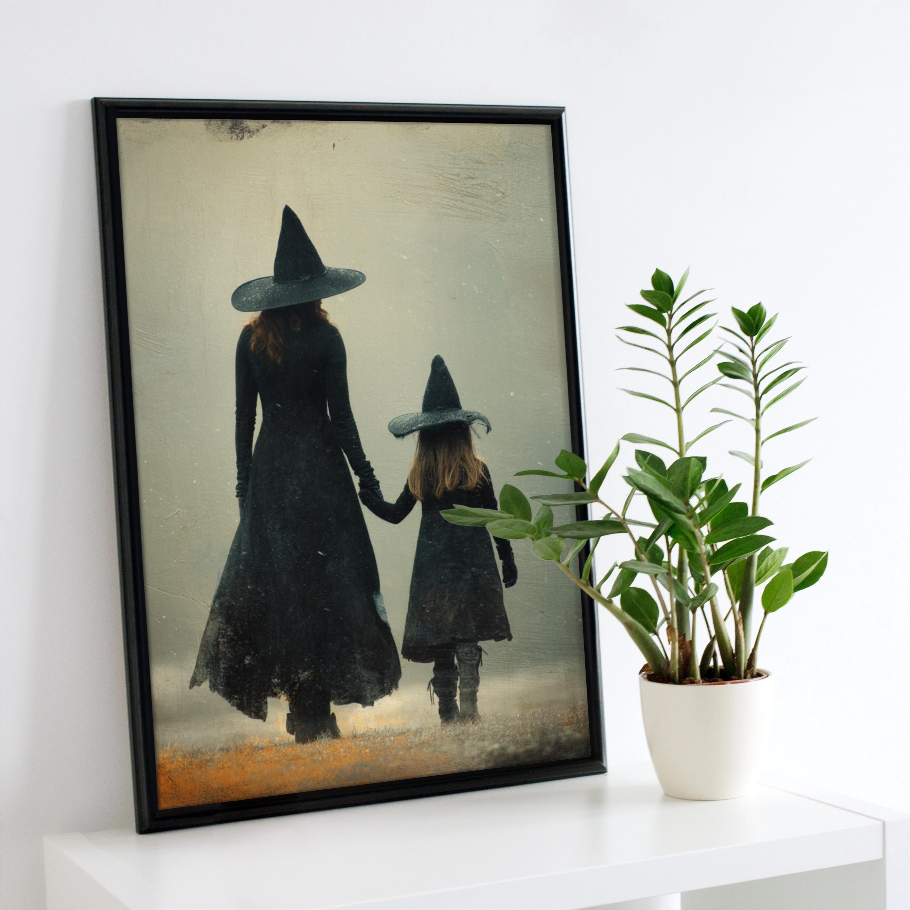 Witch and Daughter Wall Art Print, Halloween Witch Painting, Dark ...