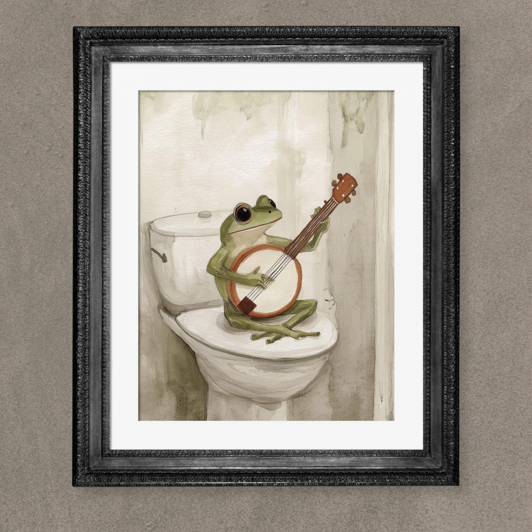 Banjo Frog on Toilet, Bathroom Wall Decor, Funny Retro Frog Poster ...