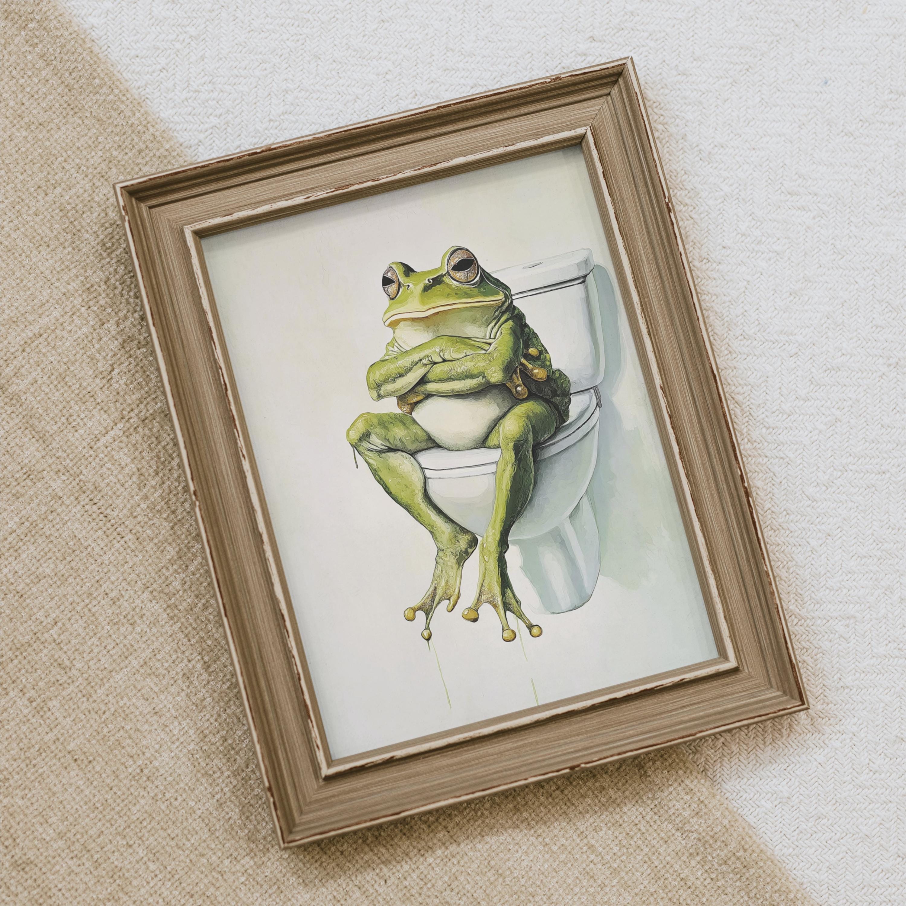 Silly Frog on Toilet Art Print, Minimalist Bathroom Wall Decor, Retro ...