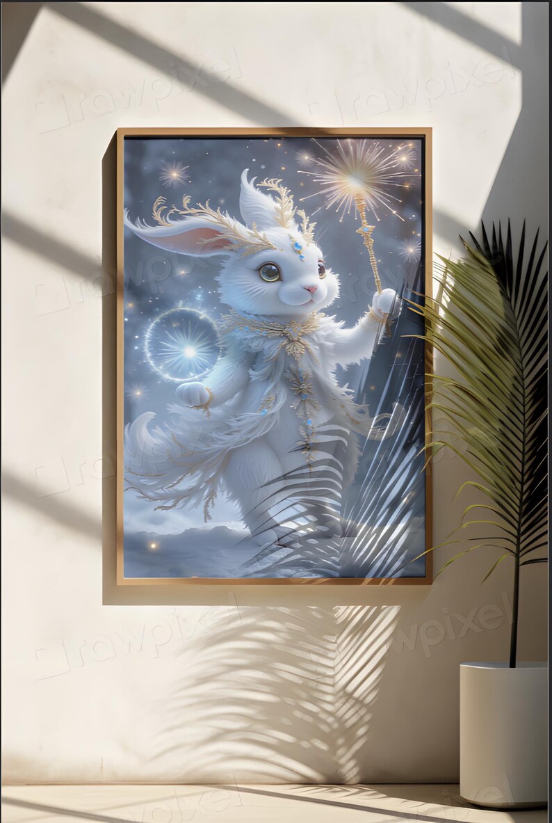 Magical Rabbit Printable Portrait & Wall Art, Cute Bunny Decor, Instant ...