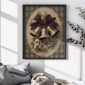Vintage Christmas Bells Wall Art Print, Jingle Bells Painting, Rustic ...