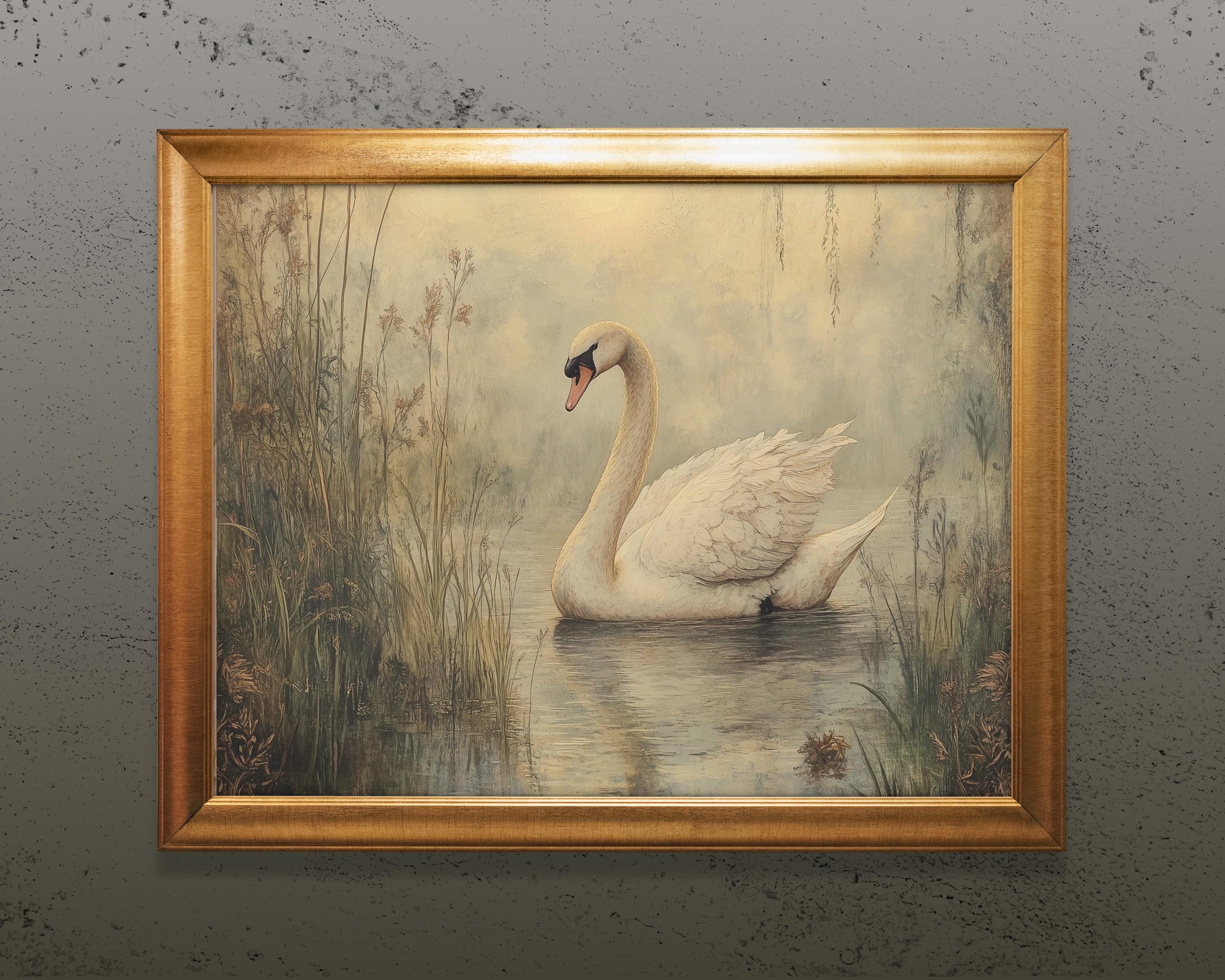 Vintage White Swan Lake Print, Swan PRINTABLE Wall Art for Home Decor ...