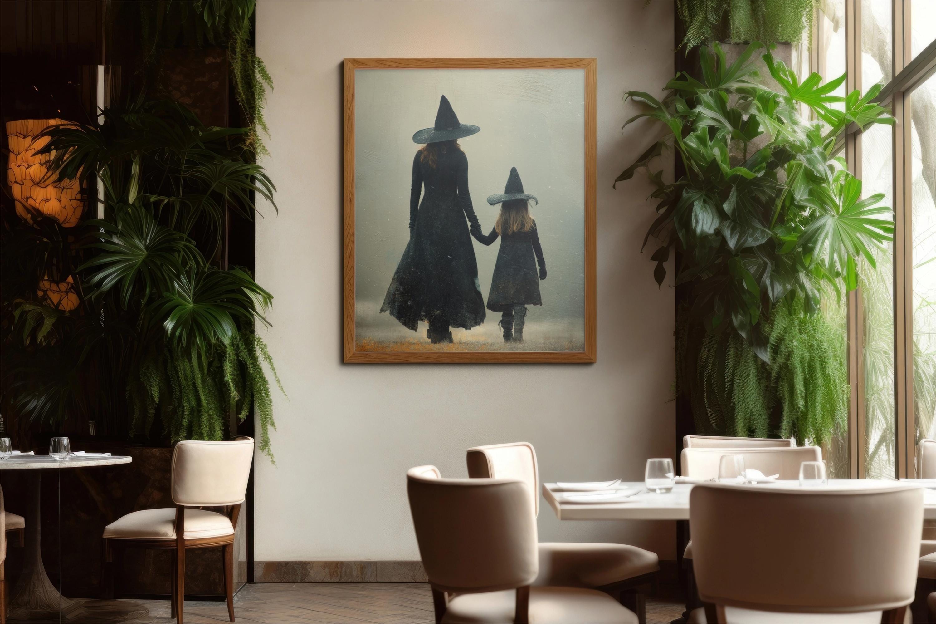 Witch and Daughter Wall Art Print, Halloween Witch Painting, Dark ...