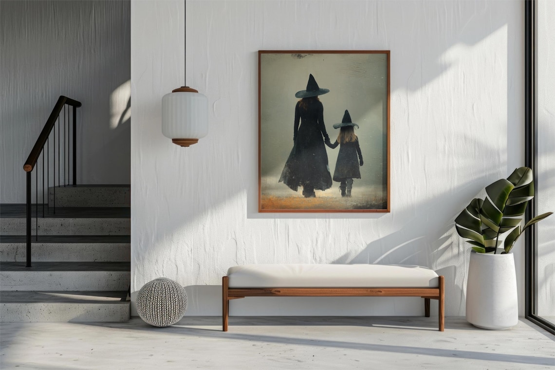 Witch and Daughter Wall Art Print, Halloween Witch Painting, Dark ...