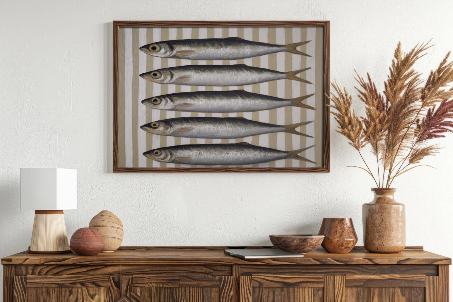 Striped Sardines Oil Painting Wall Art Print , Still Life Antique Art ...