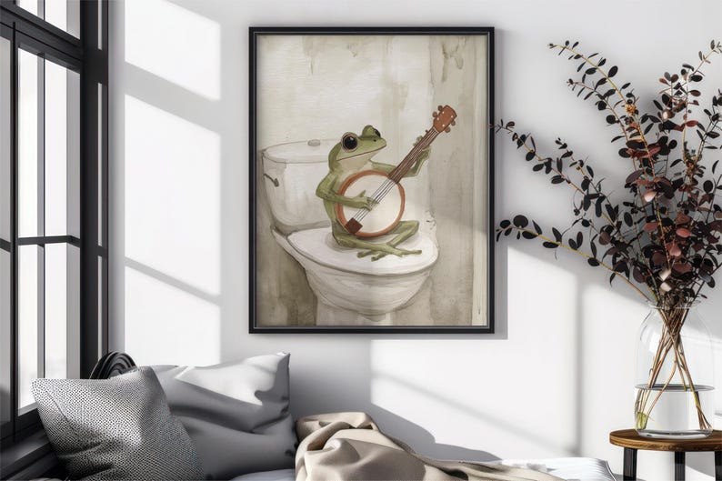 Banjo Frog on Toilet, Bathroom Wall Decor, Funny Retro Frog Poster ...